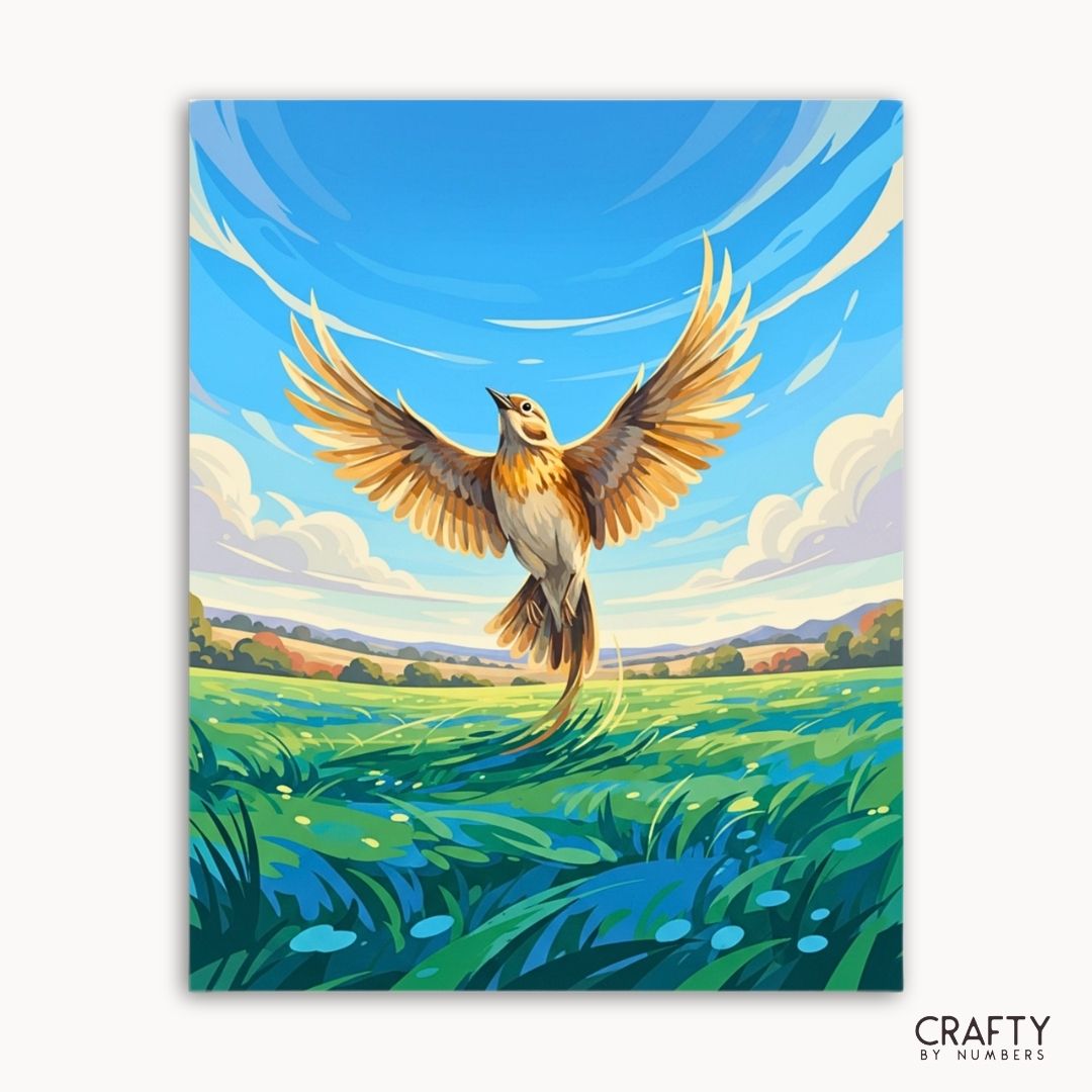 Flying Bird Paint by Numbers Kit – Skyward Meadow Song – Crafty By Numbers