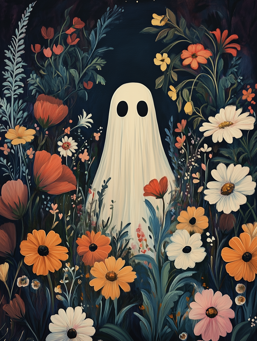 Ghost in Bloom - Whimsical Halloween Paint-by-Numbers | Crafty by ...